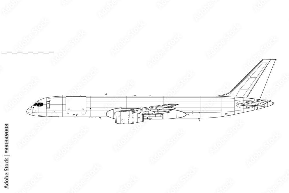 Boeing 757-200PF Freighter. Vector drawing of cargo jet aircraft. Side ...