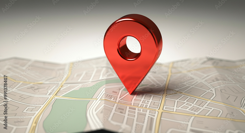 Map marker location pin on detailed map with vibrant red design ...
