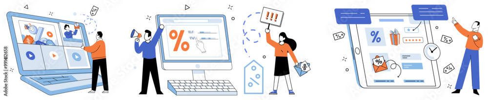 Product promotion vector illustration. Strategy, game plan, outlines ...