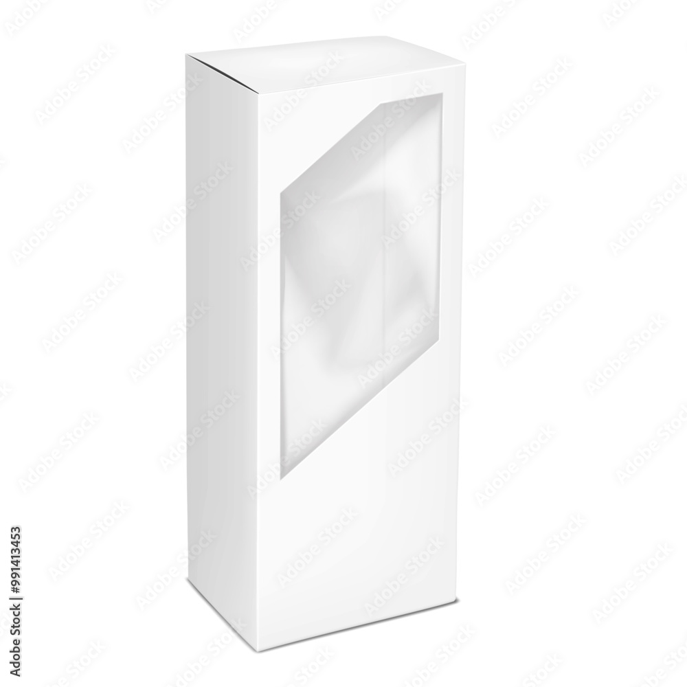 [BAE] å_White tall vertical paper box with clear plastic window to ...