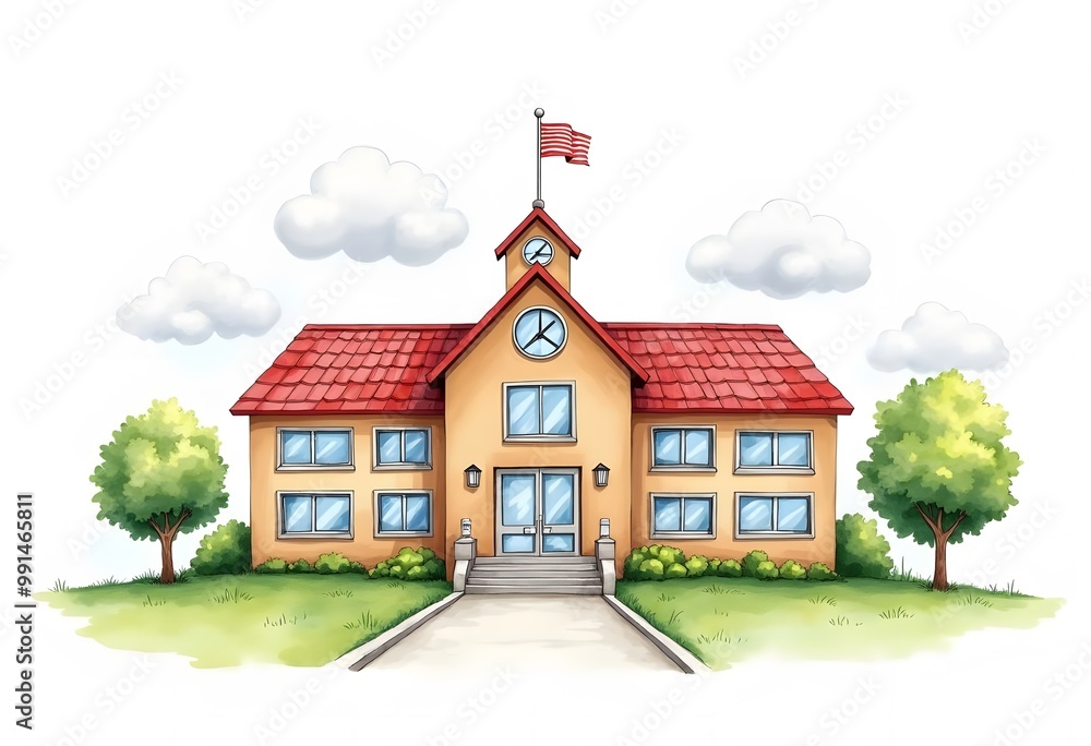 School building vector illustration isolated on white background ...
