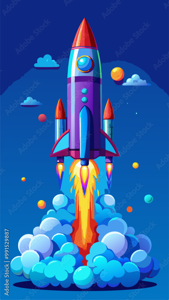 Blue fire jet launch smoke trail vector effect. 3d rocket speed cloud ...