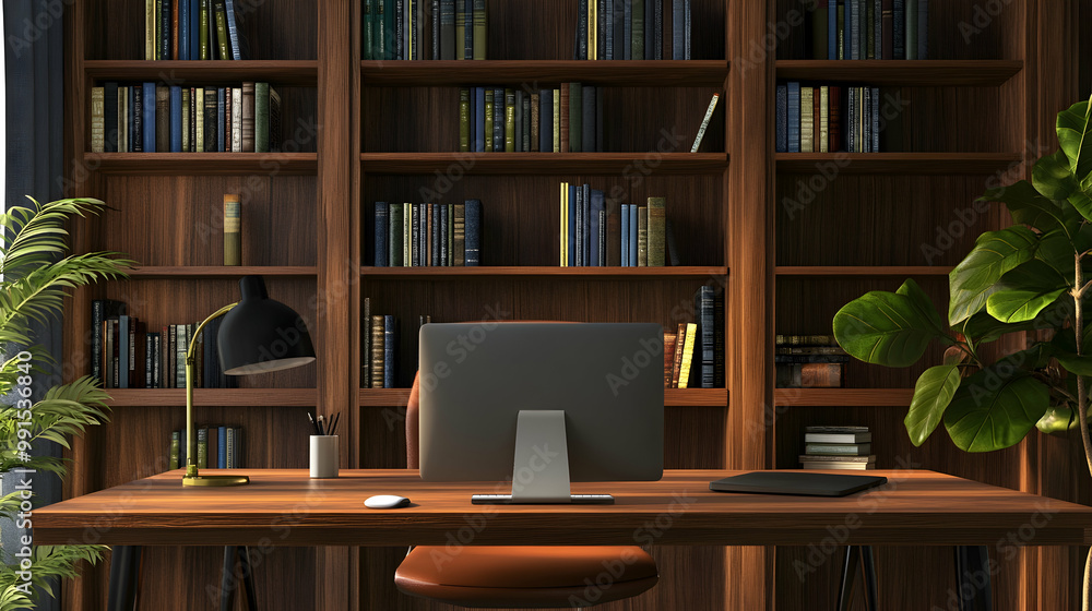 A zoom virtual background of office room with bookcase professional ...