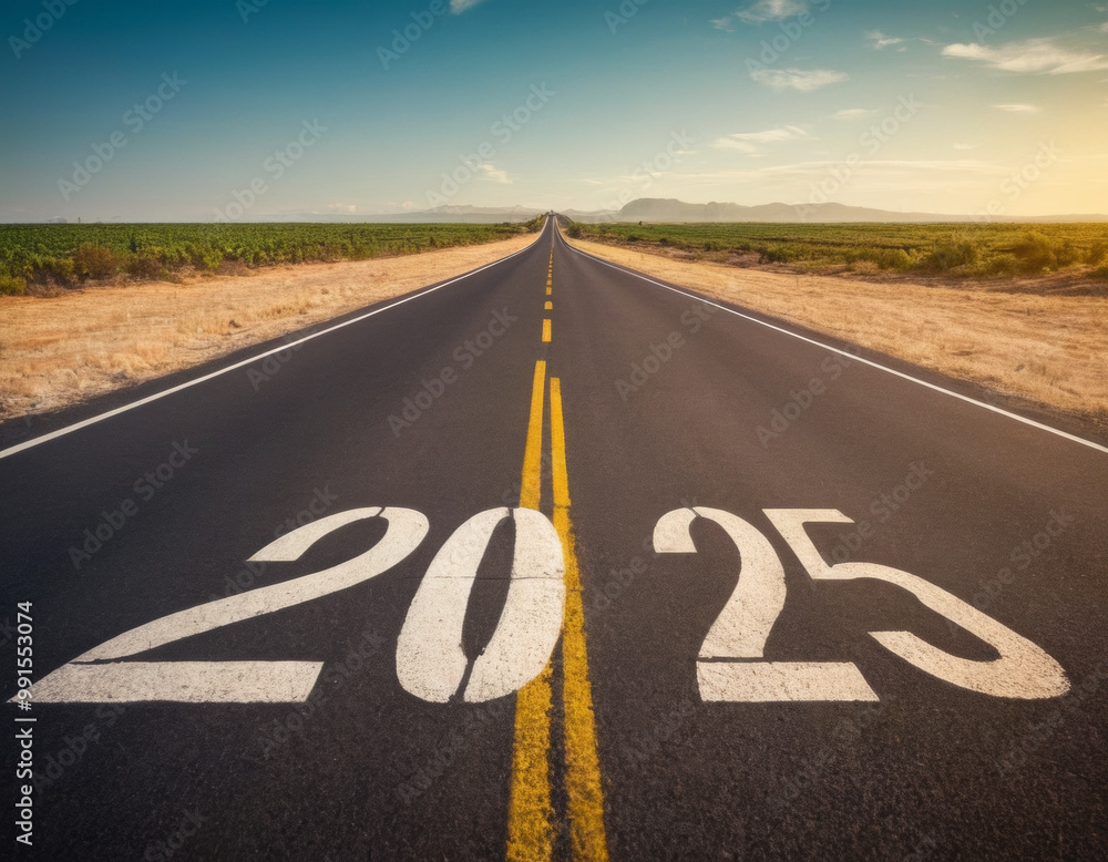 Road to 2025 with an empty road with written 2025 and arrow pointing ...