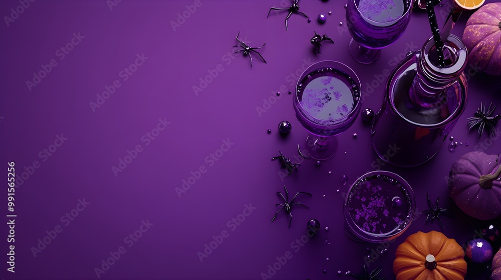 spooky halloween cocktail menu, flat design, top view, potion bottles ...