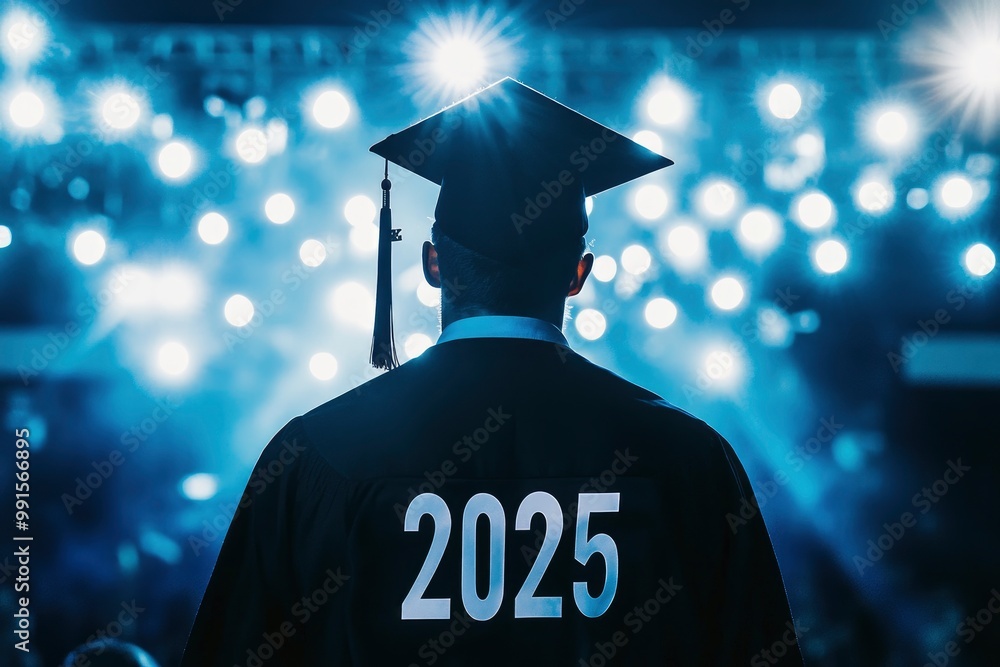 "2025" New Year resolution.Silhouette Young man Graduation in "2025 ...