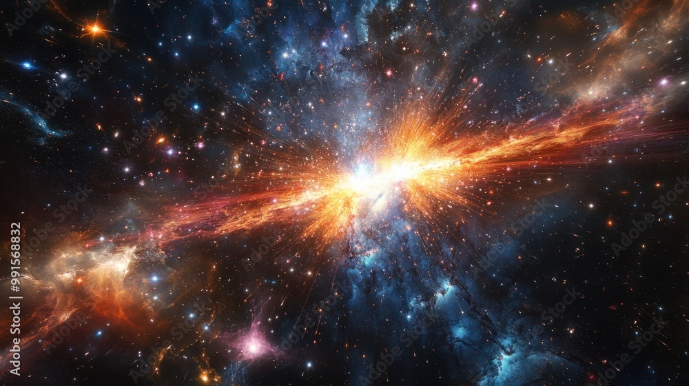 Stock-Illustration „Exploding stars and supernovas in a vast cosmic ...