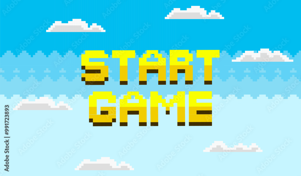 Large yellow 8-bit text Start Game with black shadows appears against a ...