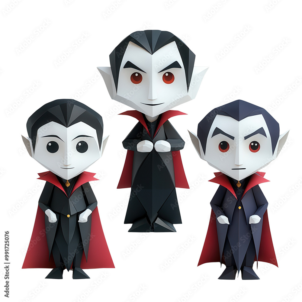 Cute cartoon vampire characters with red capes and fangs, perfect for ...