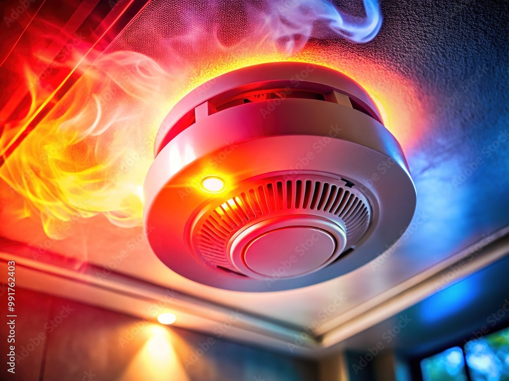Blinking Smoke Detector Red Light Indicating Alarm Status and Safety ...