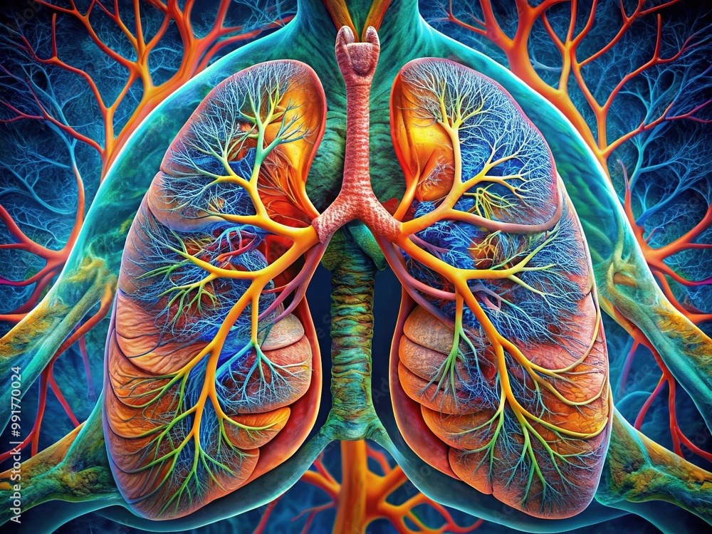 Detailed Anatomical Drawing of Human Lungs Showcasing Structure and ...