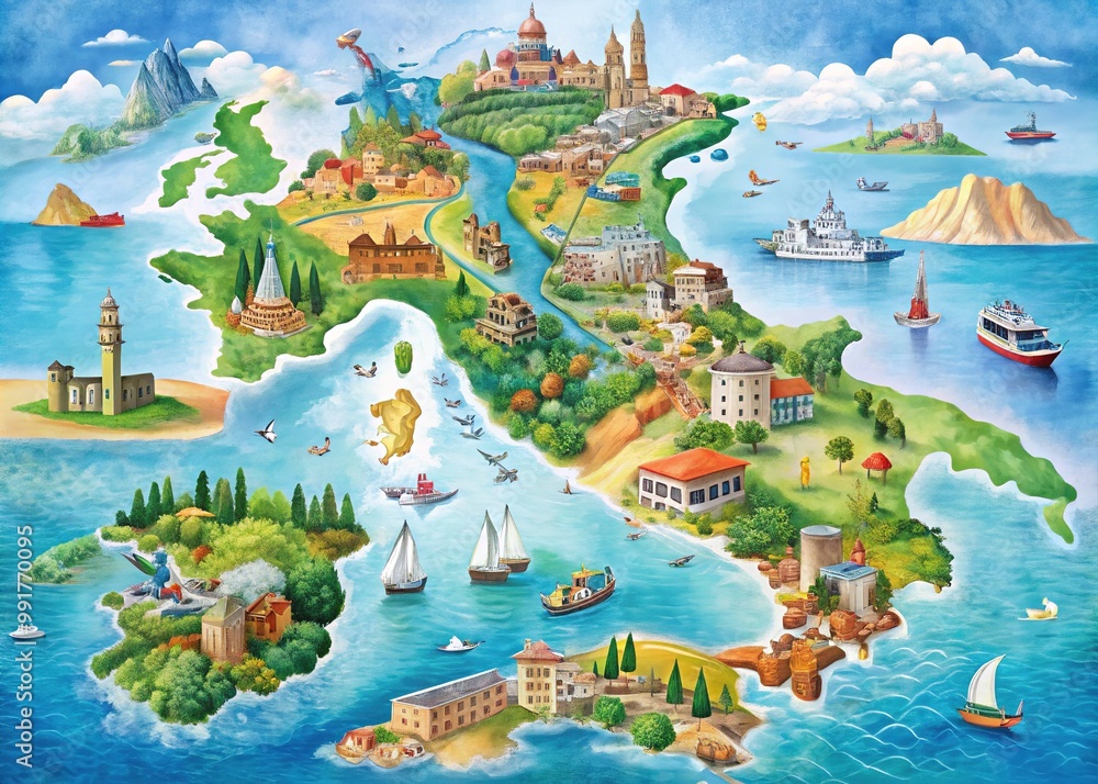Detailed and Colorful Illustrated Map of Italy Highlighting Regions ...