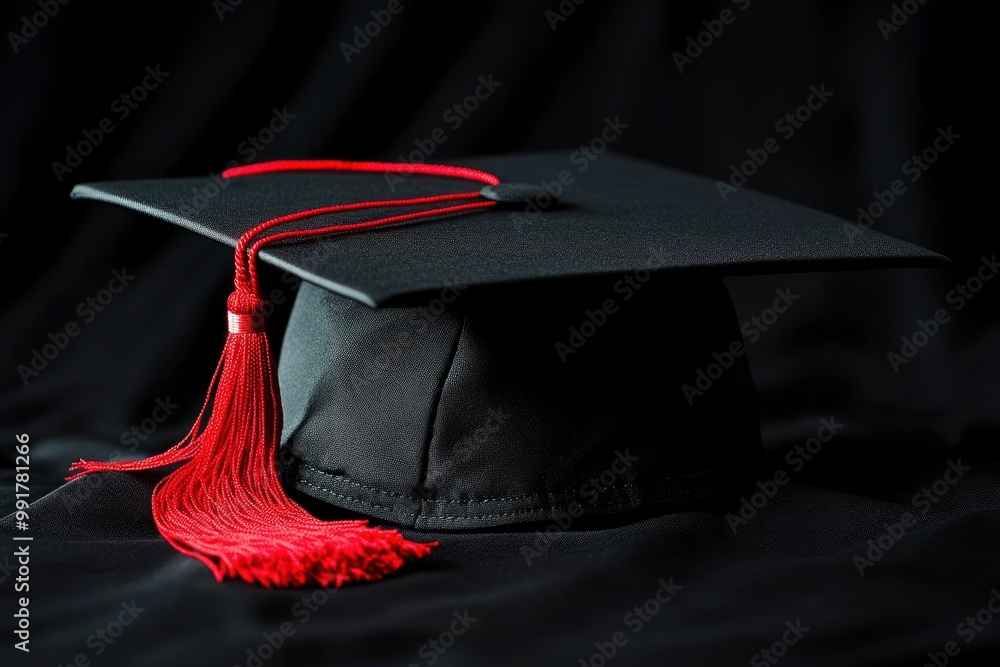 Graduation cap on black background, education, academic excellence ...