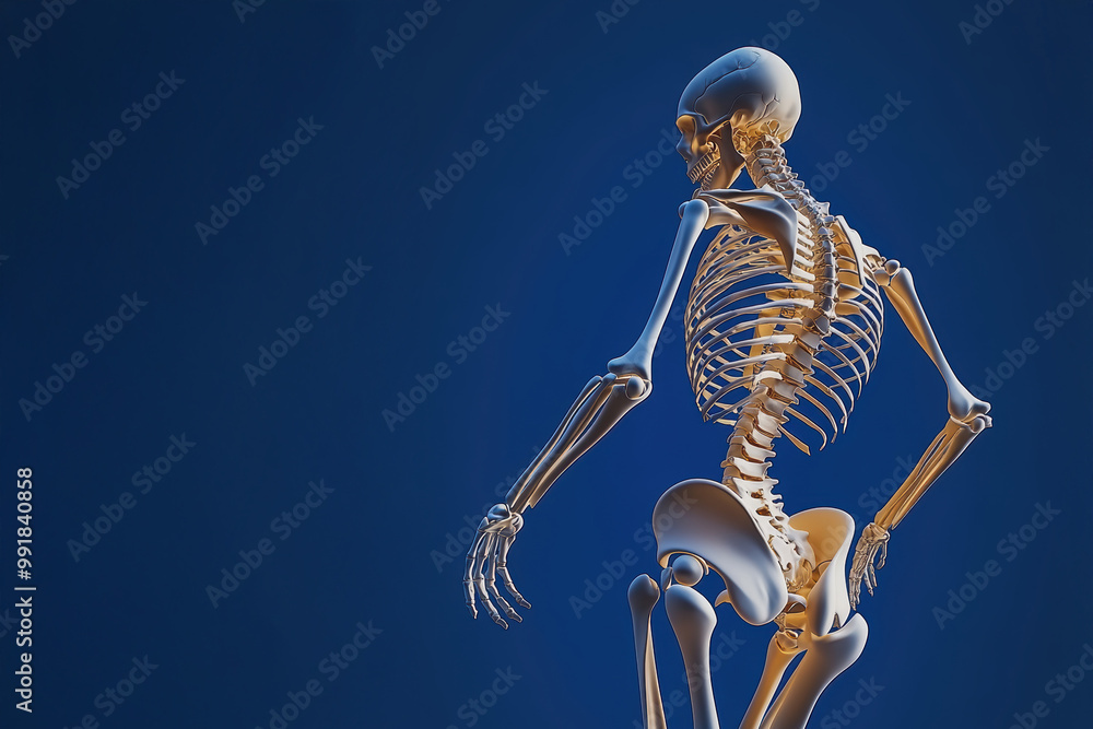Artistic render of a human skeleton against a blue background ...