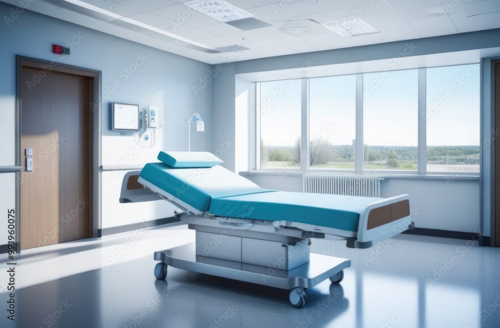 General plan. Hospital ward with a modern bed with a lifting mechanism ...