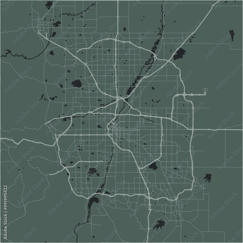 Map of Denver in Colorado in a smooth dark style. Contains layered ...