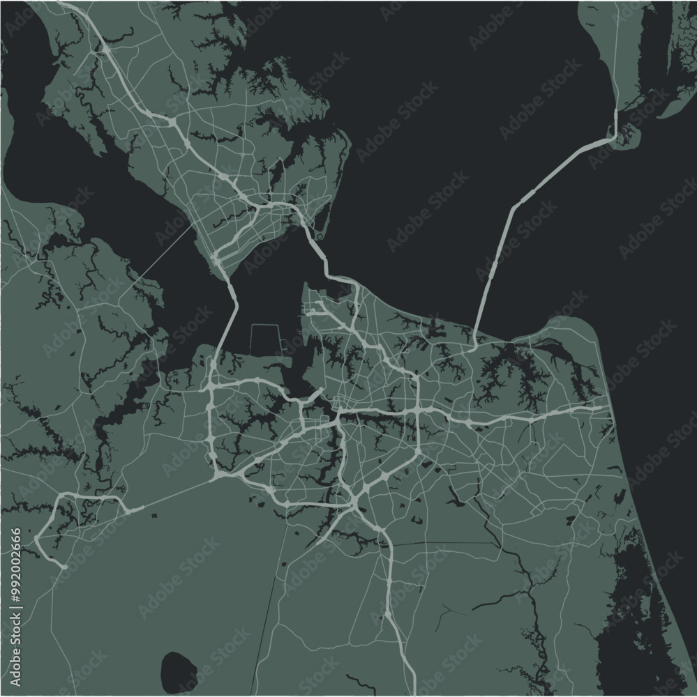 Map of Virginia Beach in Virginia in a smooth dark style. Contains ...