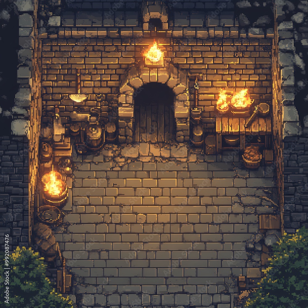 Top down Pixel Art Medieval Dungeon Entrance Stock Illustration | Adobe ...