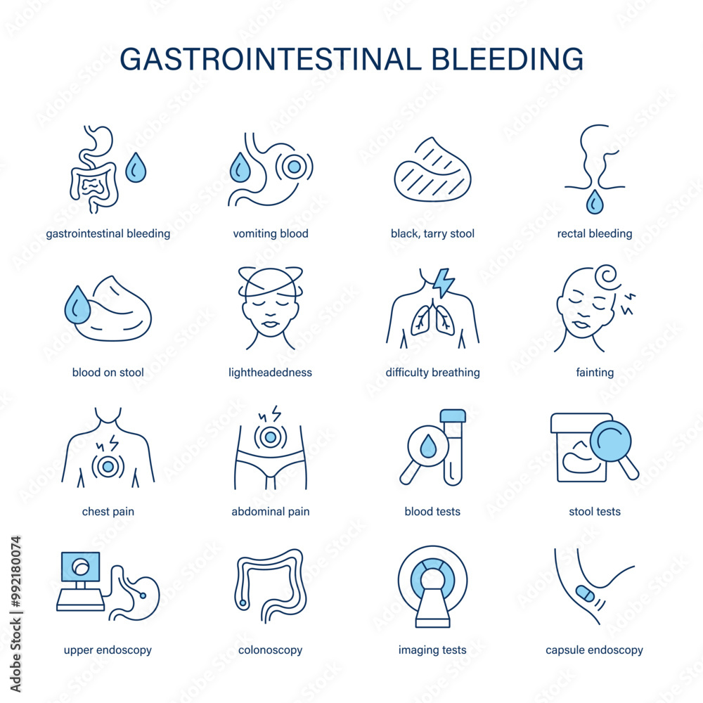 Gastrointestinal Bleeding symptoms, diagnostic and treatment vector ...