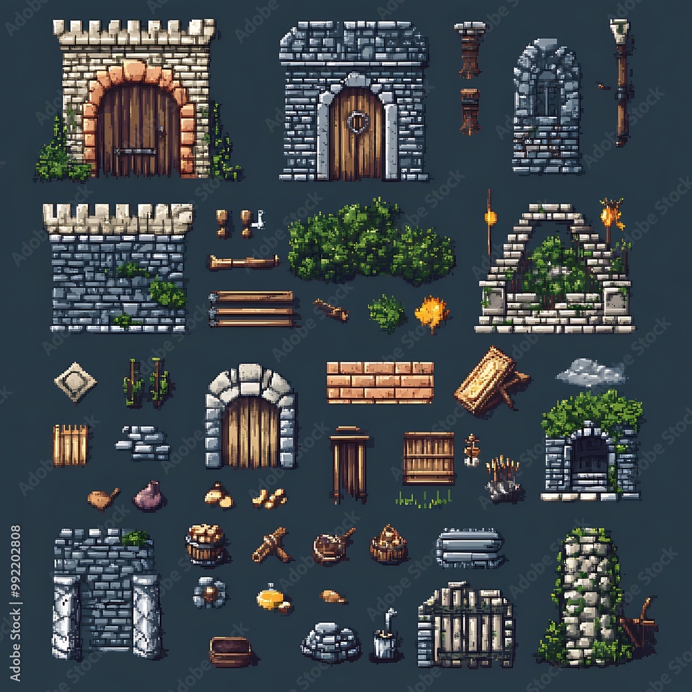 Medieval Fantasy Game Asset Pack, Stone Wall, Gate, Door, and Window ...