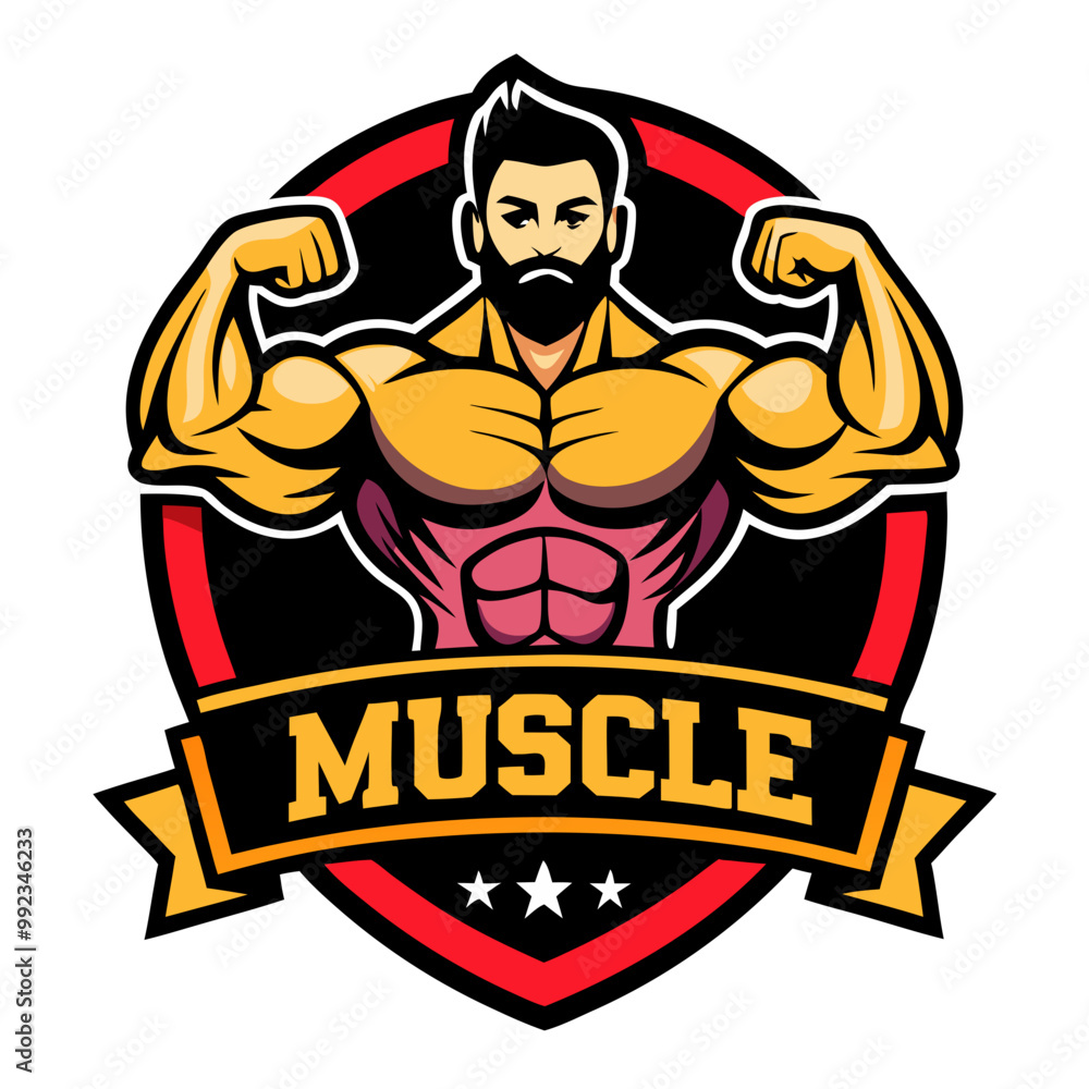 Muscle Man Logo: A muscular man flexes his biceps in a powerful and ...