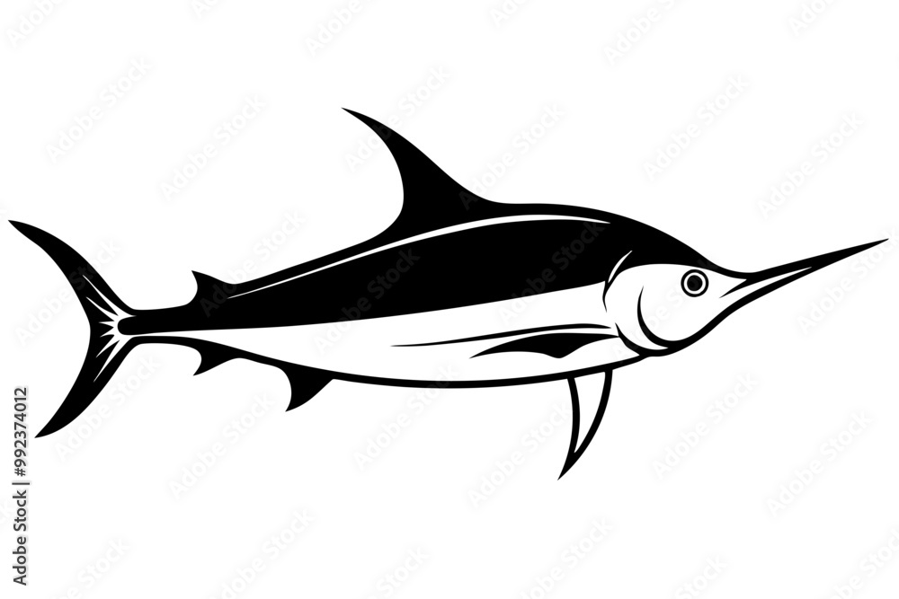 Marlin sea fish silhouette, marlin fish in different poses, sword fish ...