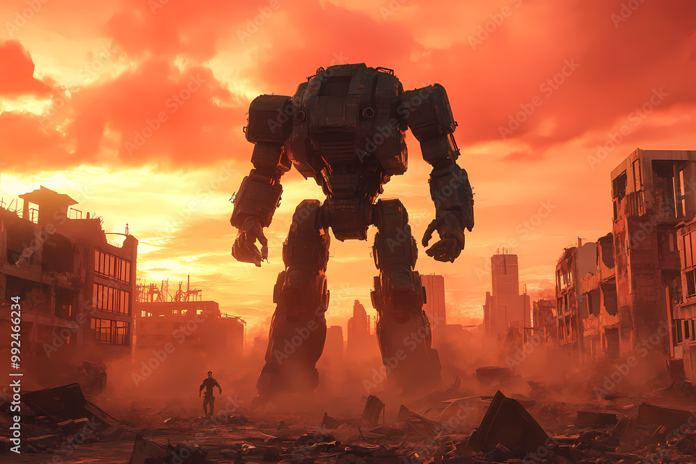 Colossal Robot Warrior in Post Apocalyptic Wasteland, Gaming Wallpaper ...