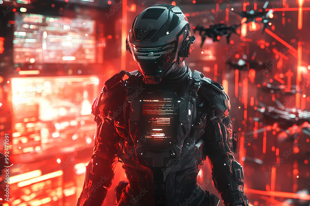 Futuristic Soldier in High-Tech Military Base, Gaming Wallpaper Stock ...