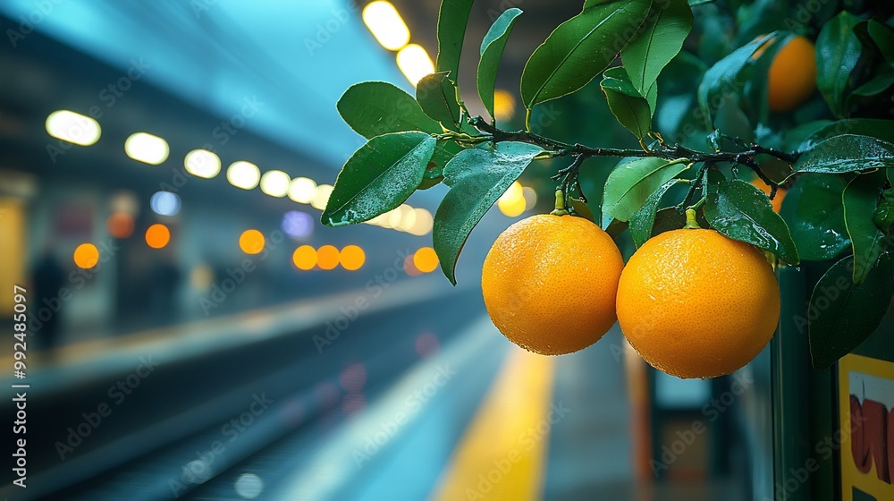 Clementine tree growing middle of bustling railway station commuters ...