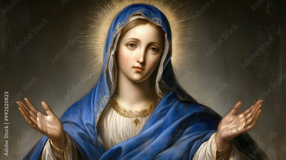 Sacred icon: Portrait of St. Mary capturing the divine serenity and ...