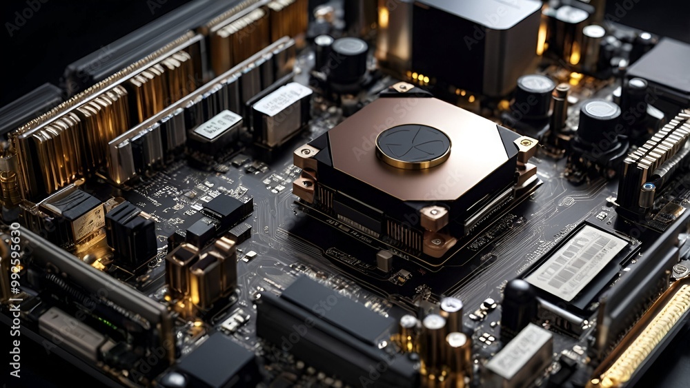 Futuristic CPU, GPU, DRAM, graphics card, component, seamlessly ...