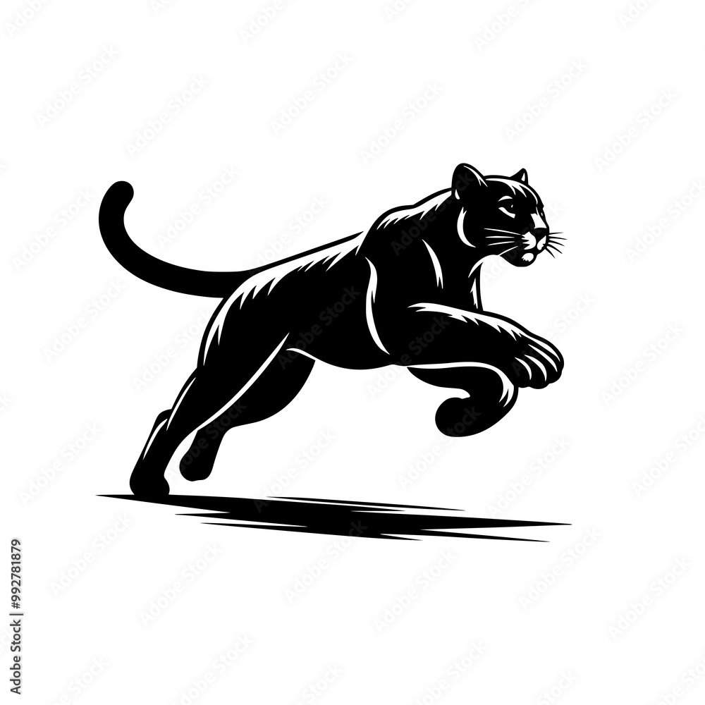 vector logo of a running puma. black and white illustration of a jaguar ...