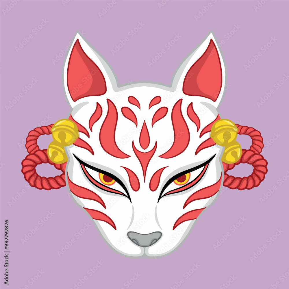 Kitsune fox mask icon traditional Japanese symbol vector drawing art ...