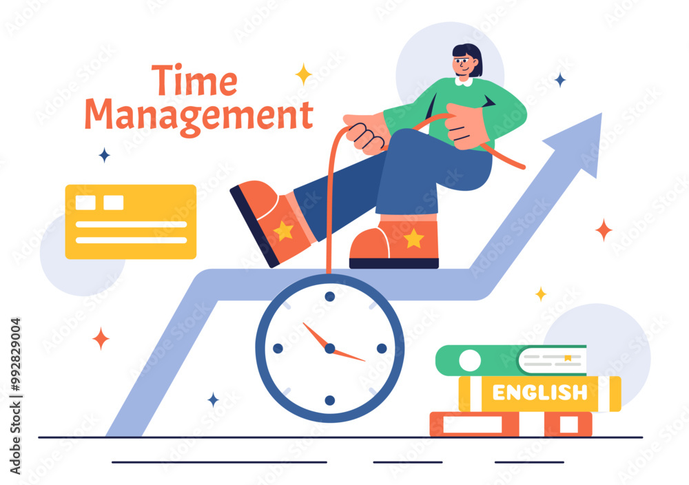 Vector Illustration of Time Management with Clock Settings, Task ...