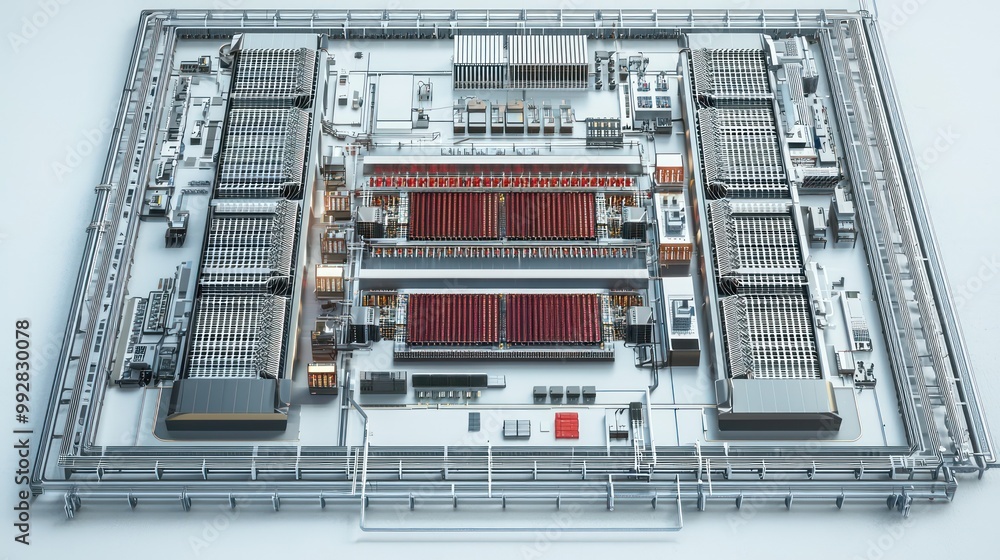 Architectural plan of a high-security data center, detailing advanced ...