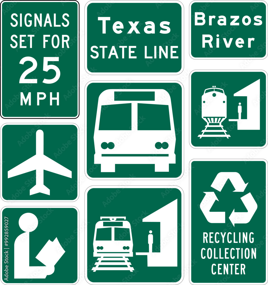 General Information Signs Collection Featuring Traffic Signal Speed ...
