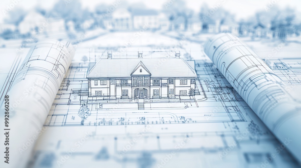 Blueprint of a historic town renovation, detailing preservation ...
