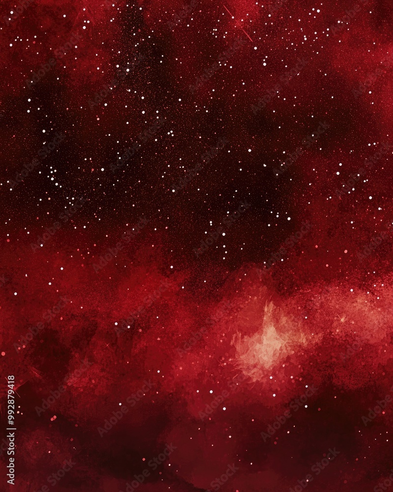 Dark red 2D cartoon texture featuring a starry sky with the Milky Way A ...