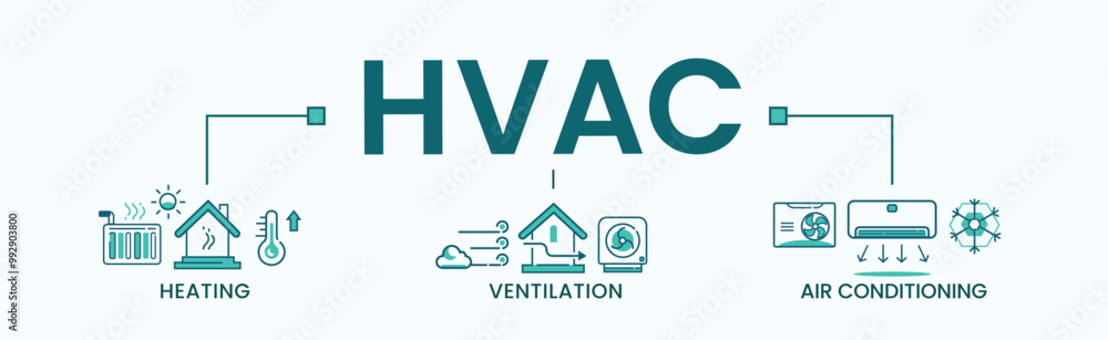 HVAC system banner web icon of heating ventilation air conditioning ...