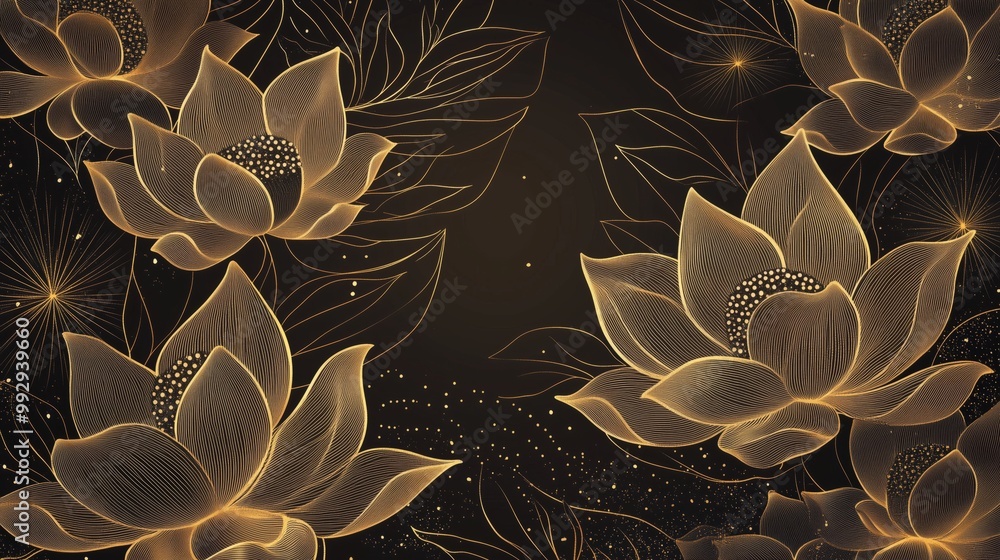 Luxury gold lotus background vector. Zen wallpaper collection with ...