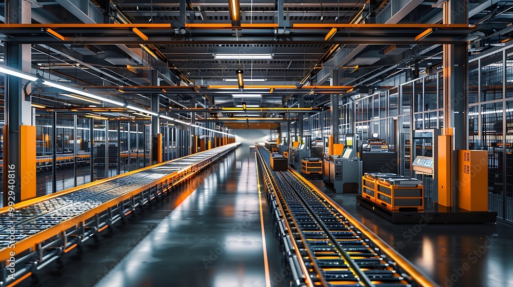Interior of a state-of-the-art battery manufacturing plant with ...