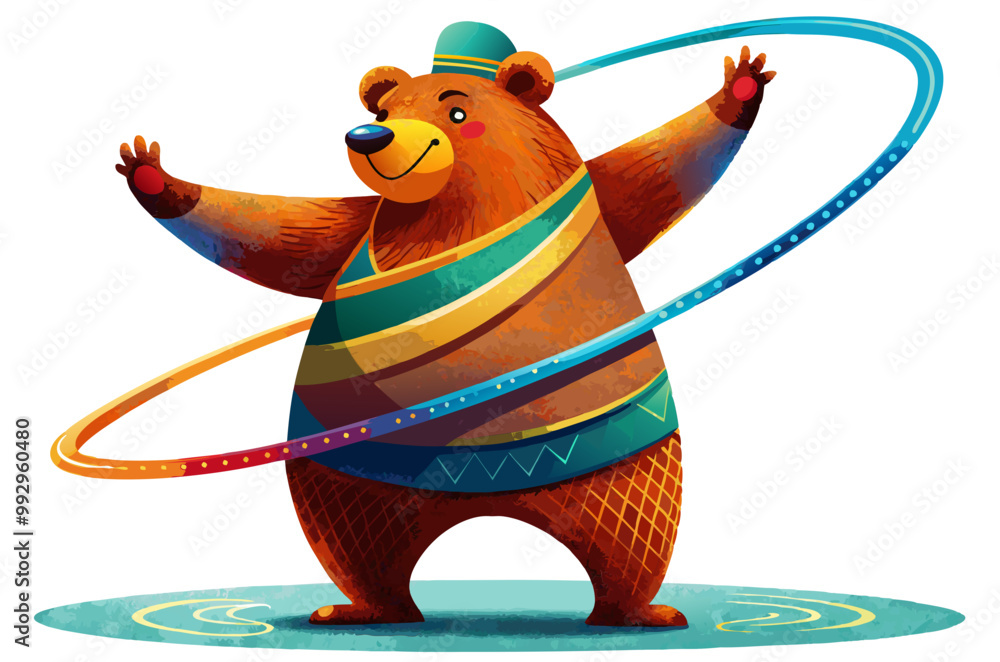 Circus bear hula hooping vector image, isolated on white bckground ...