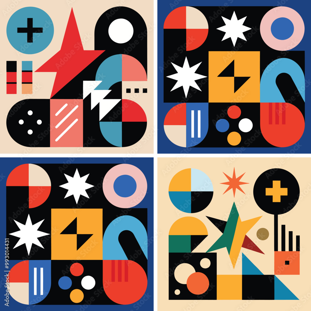 Adobe Illustrator ArtworkAsset Brutalist abstract geometric shapes and ...