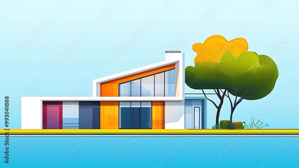 Ingenious architectural design flat design, side view, modern house ...