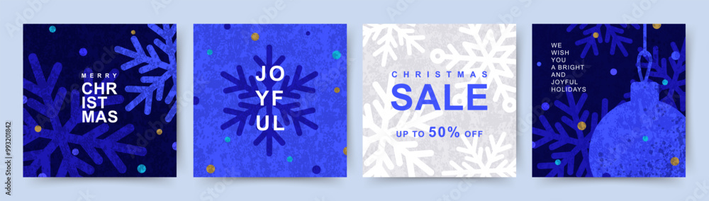 Merry Christmas and Happy New Year Set of greeting card, poster ...