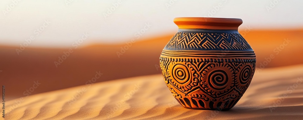 Pottery jar with spiral and dot patterns, inspired by ancient African ...