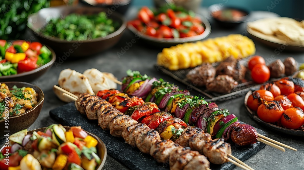 Try this Arabic food with an array of appetizers on an old concrete ...