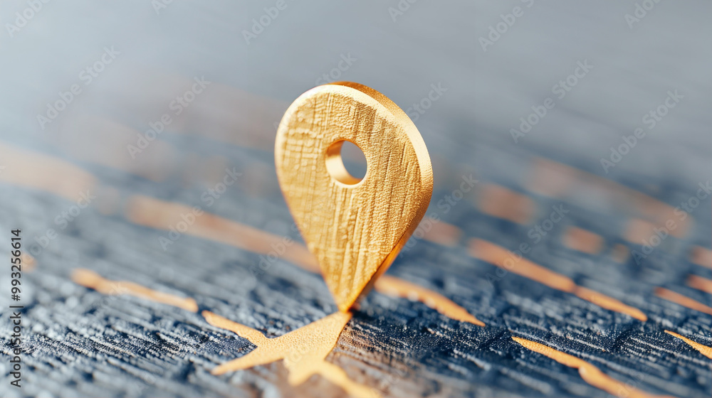 Map pin location marker with wooden texture on a detailed map surface ...