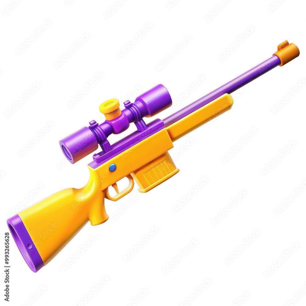 A vibrant, cartoonish representation of a sniper rifle, featuring ...