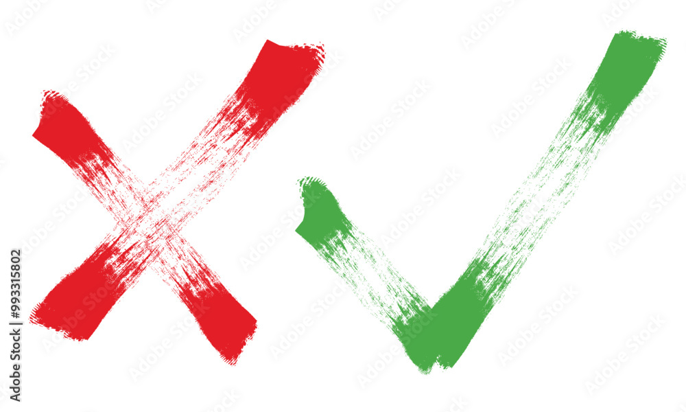 Two dirty grunge cross x and tick OK check marks in check boxes, Cross ...